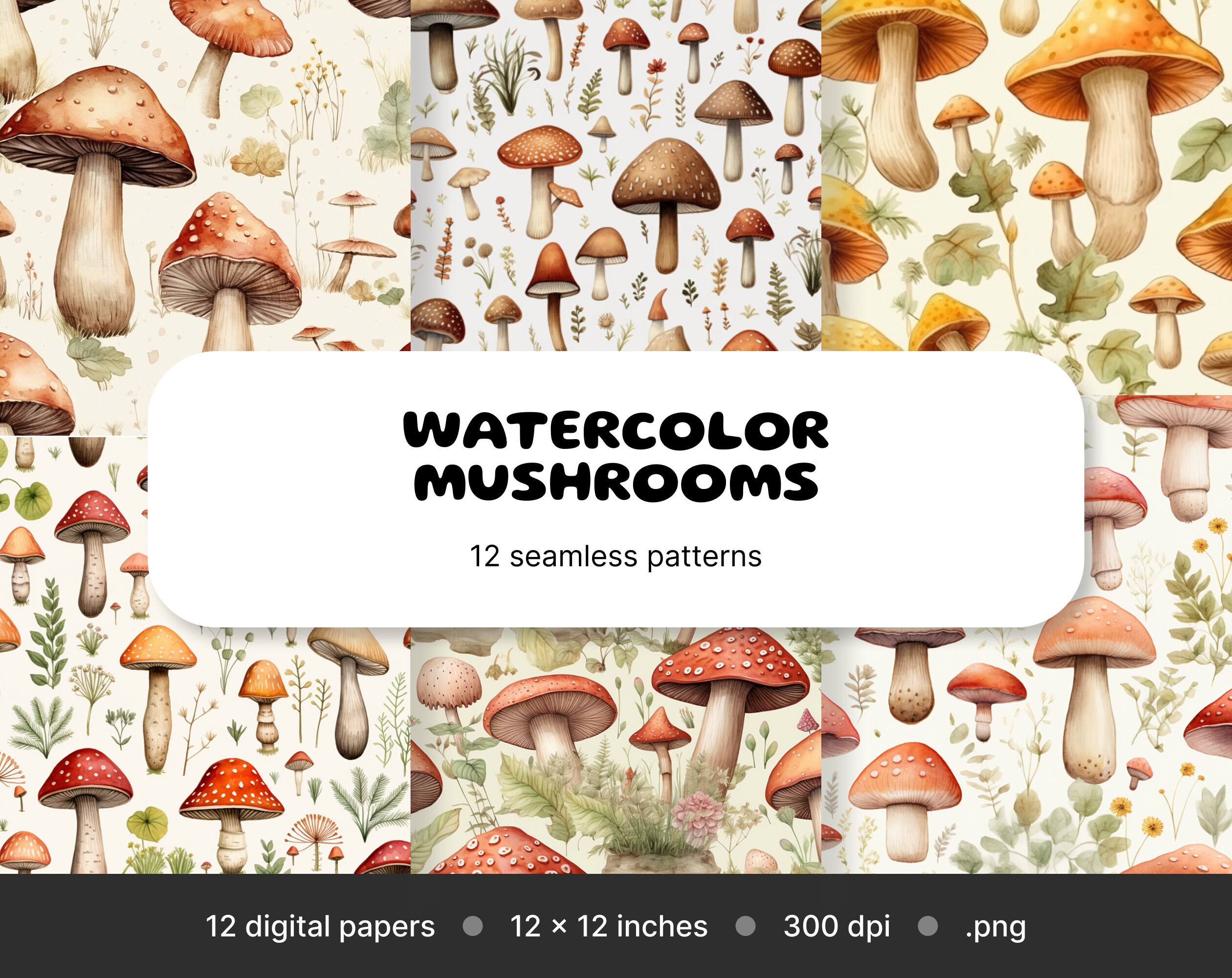 Watercolor Mushrooms PNG Format- Instant Download for Commercial Use ...