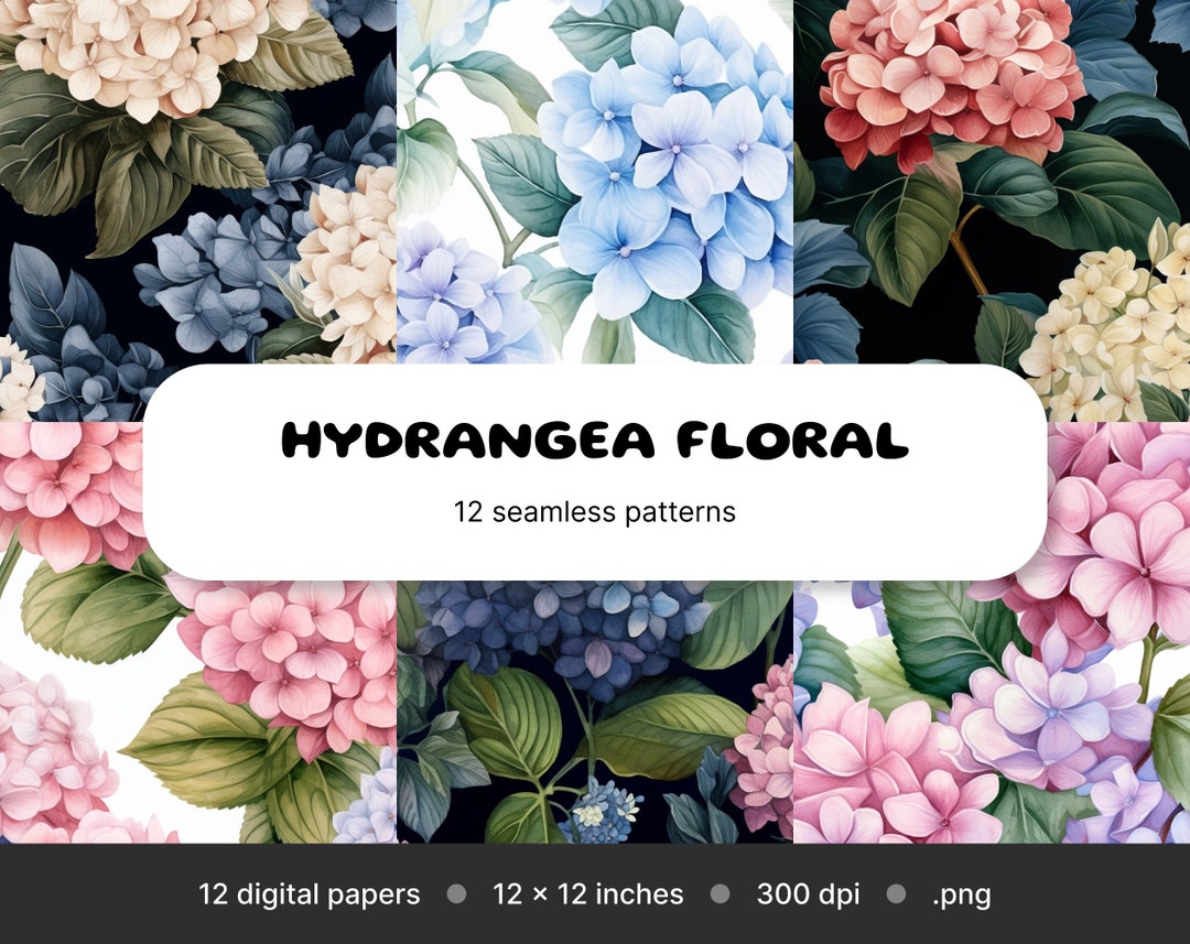 Hydrangea Digital Papers Seamless Floral Patterns Watercolor Floral ...