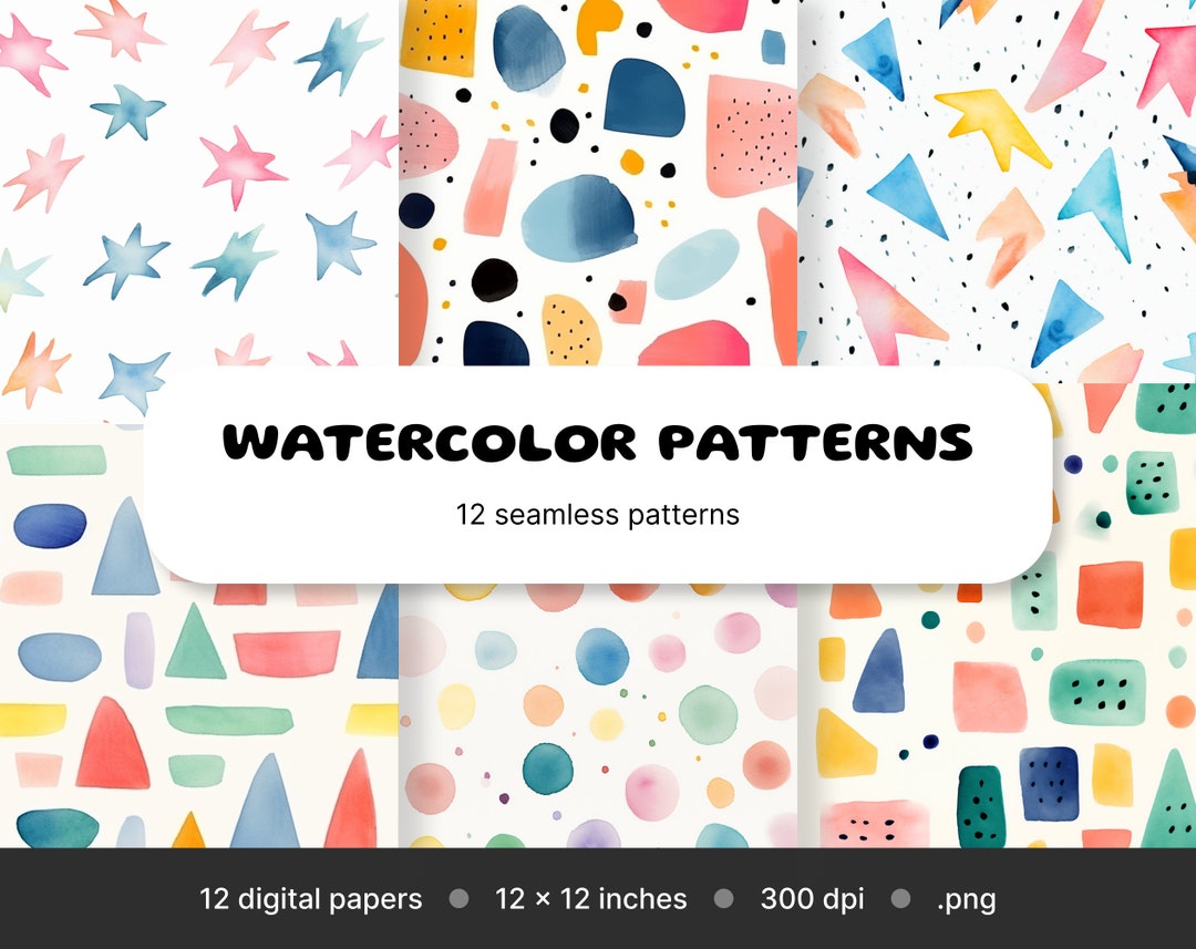 Seamless Watercolor 2D Shapes -shapes Download -instant Download ...