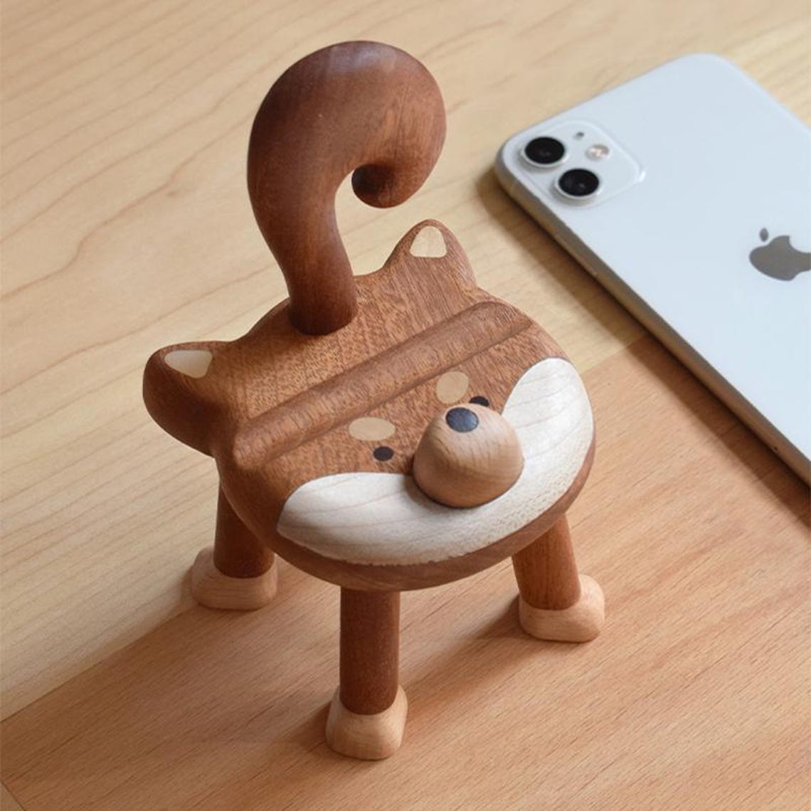 Shiba Inu Wooden Phone Stand - Adorable Desk Organizer for Smartphone ...