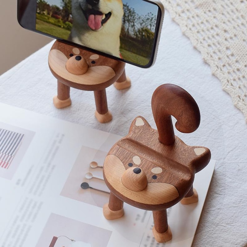 Shiba Inu Wooden Phone Stand - Adorable Desk Organizer for Smartphone ...