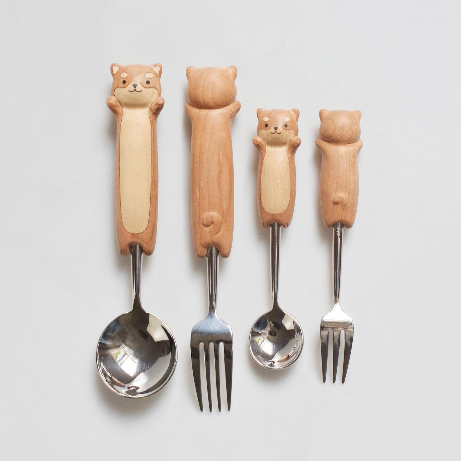 Adorable Hand-carved Shiba Inu Spoon and Fork | Kitchen Décor & Gifts ...