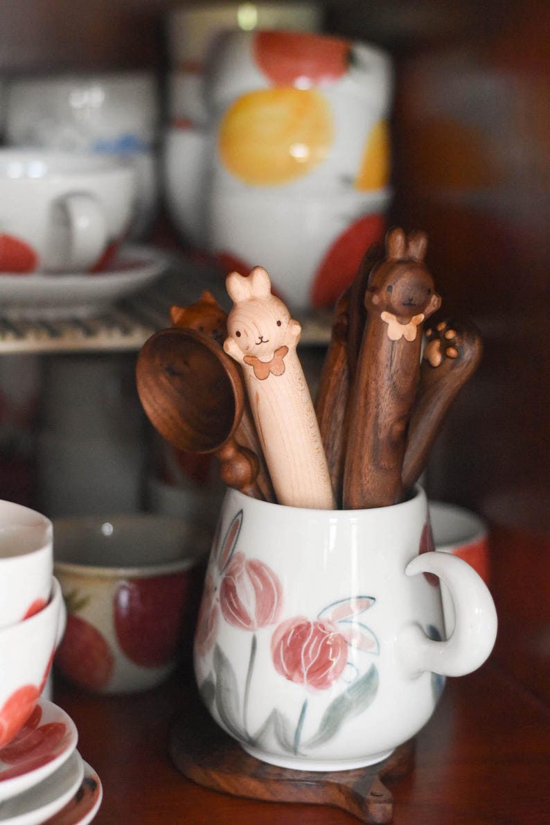 Hand-carved Bunny Wooden Spoon and Fork | Kitchen Décor & Gifts - Etsy
