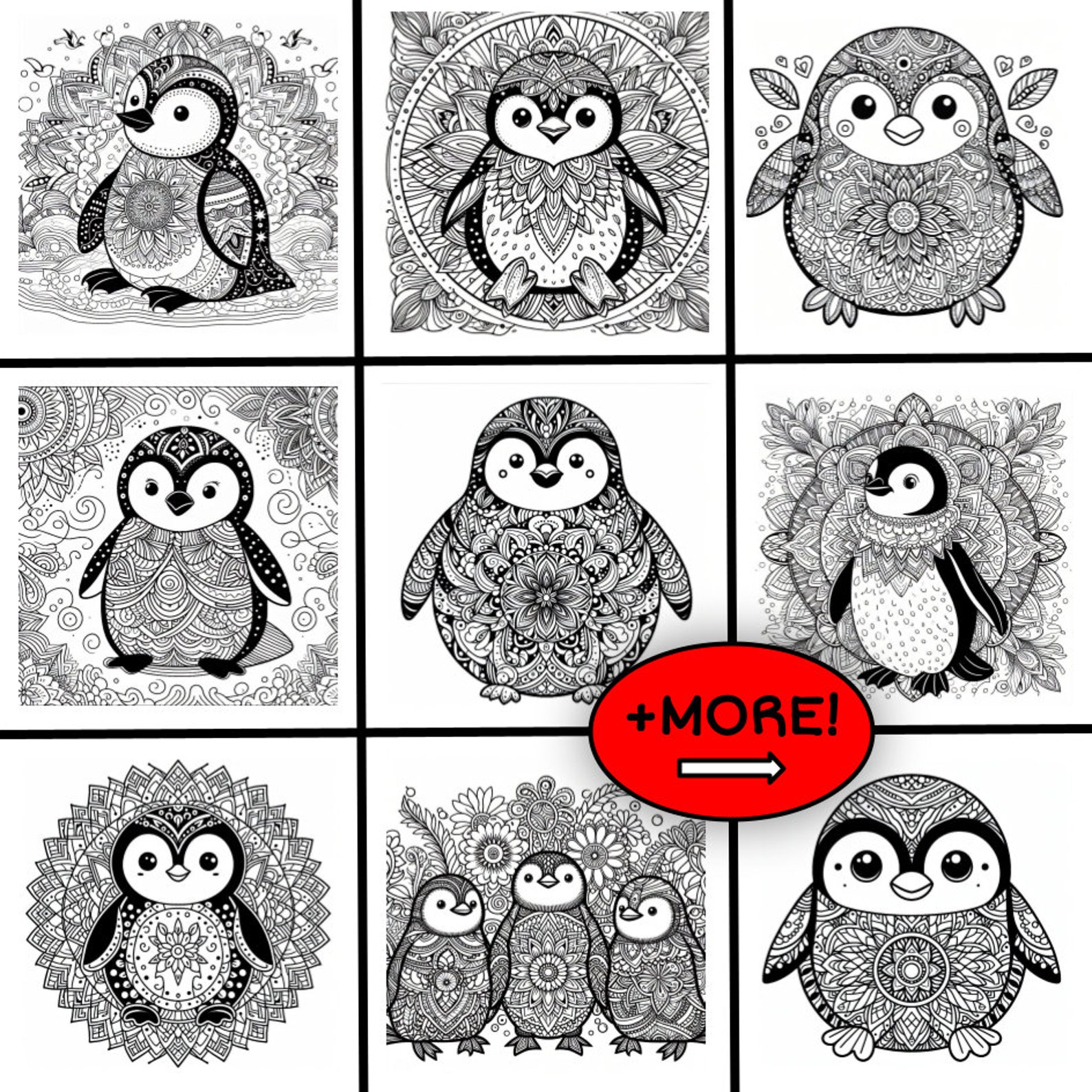 Mandala Penguins COLOURING PAGES 33 Printable Coloring Pages, Mindful ...
