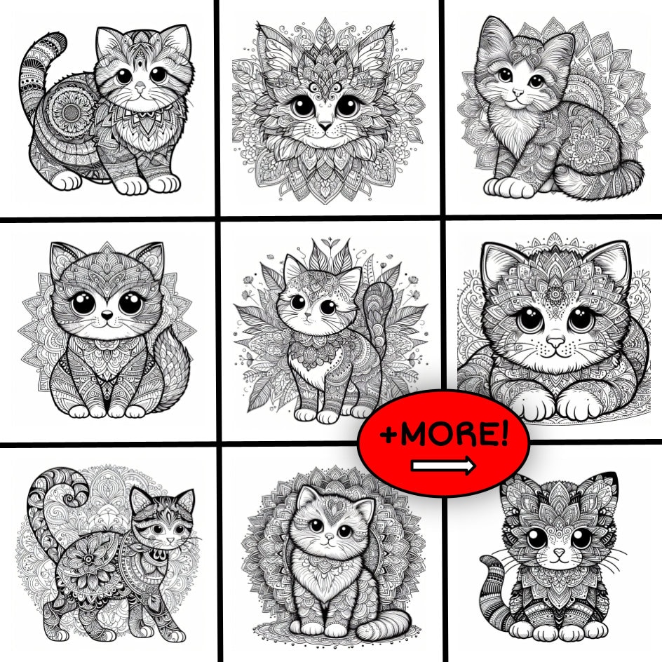 Mandala Kittens COLOURING PAGES 26 Printable Coloring Pages, Mindful ...