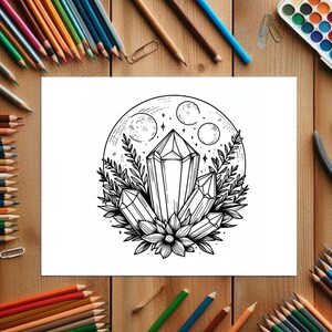 Moon Crystals COLOURING PAGES 30 Magic Spiritual, Astrology Celestial ...