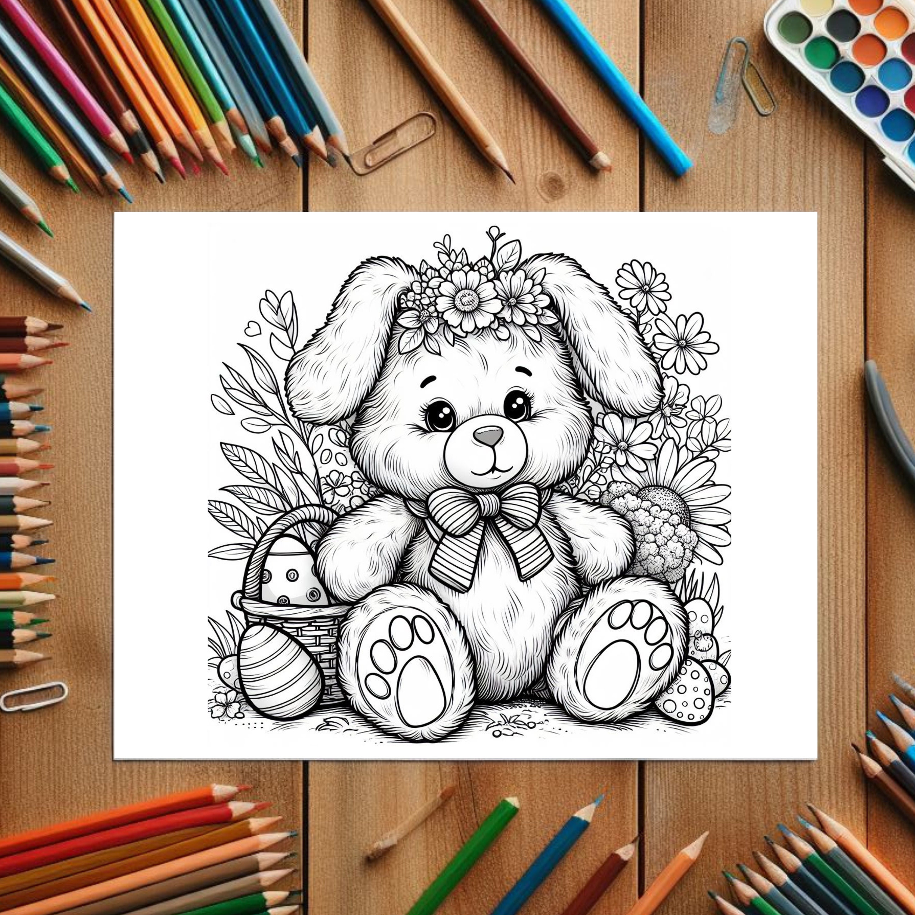 Easter Bunny Teddy Bears COLOURING PAGES 46 Printable Coloring, Cute ...