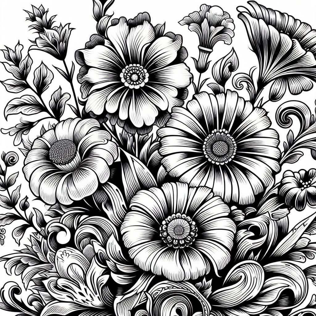 Retro Flowers COLOURING PAGES 250 Printable Coloring Pages, Valentine's ...