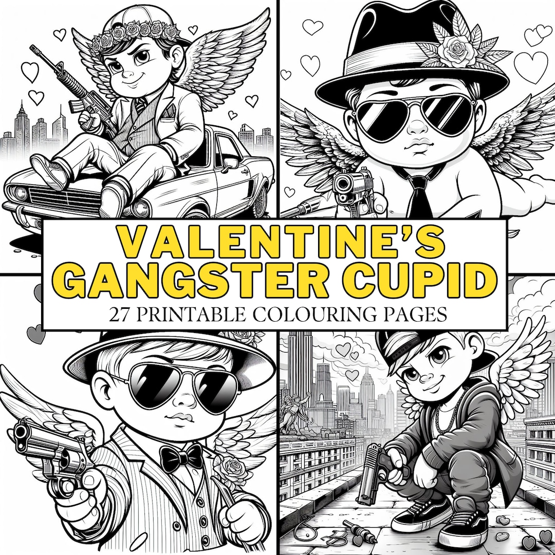 Funny Valentine's Gangster Cupid COLOURING PAGES, 27 Printable Coloring ...
