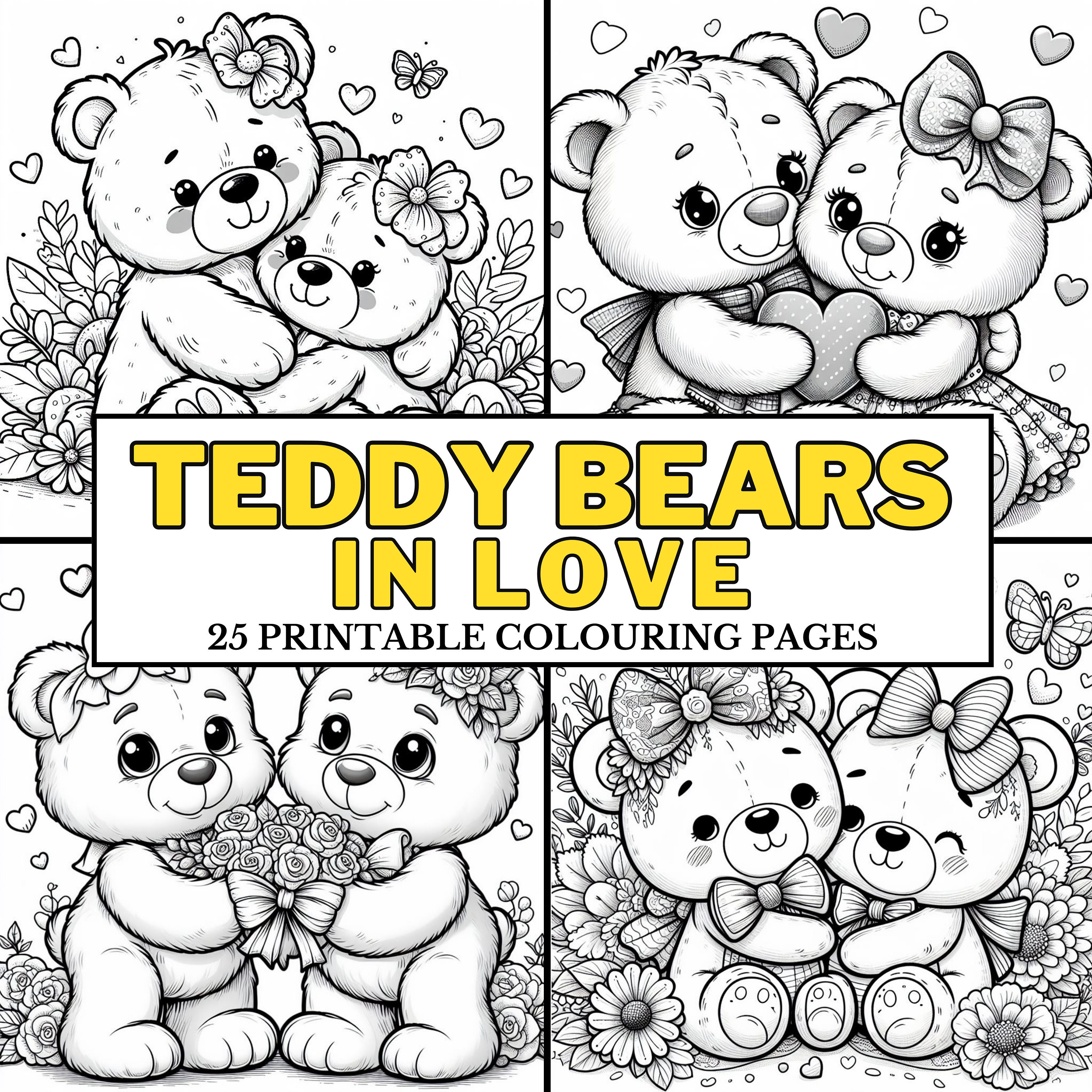 Teddy Bears in Love COLOURING PAGES 25 Printable Coloring Pages, Cute ...