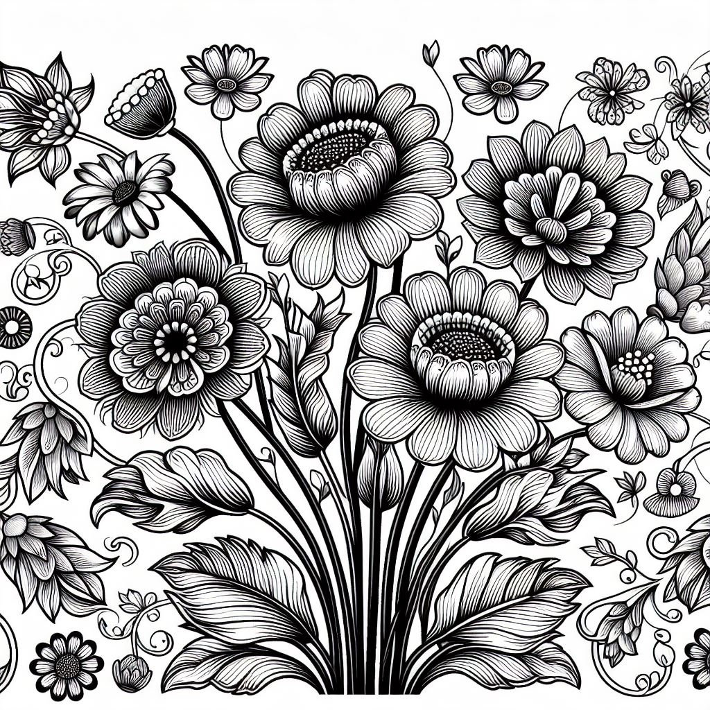 Retro Flowers COLOURING PAGES 250 Printable Coloring Pages, Valentine's ...