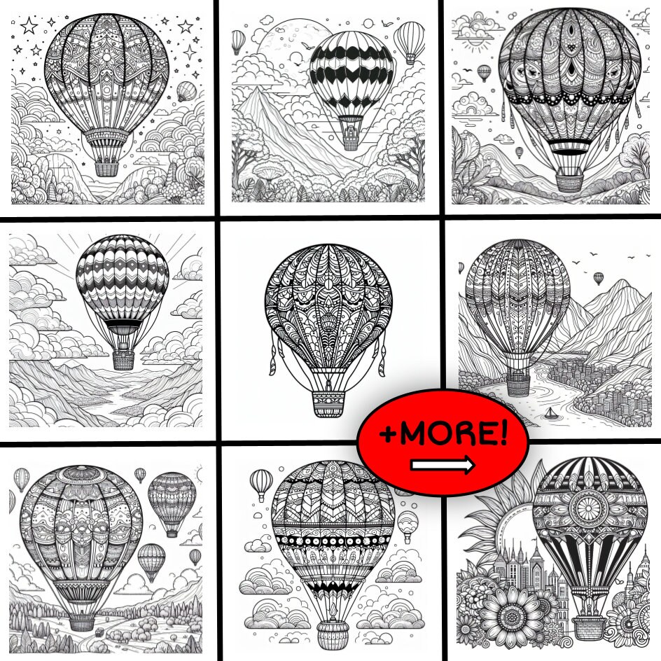 Hot Air Balloons COLOURING PAGES 20 Printable Coloring Pages, Mindful ...