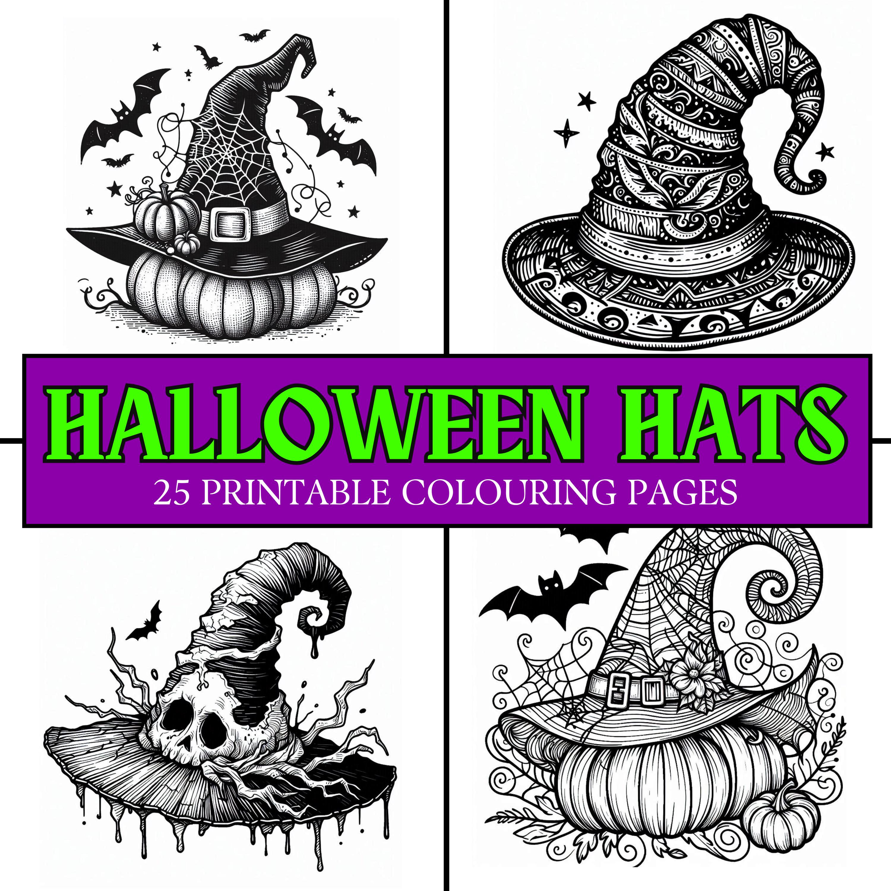 Halloween Hats COLOURING PAGES 25 Printable Coloring Pages, Fun Festive ...