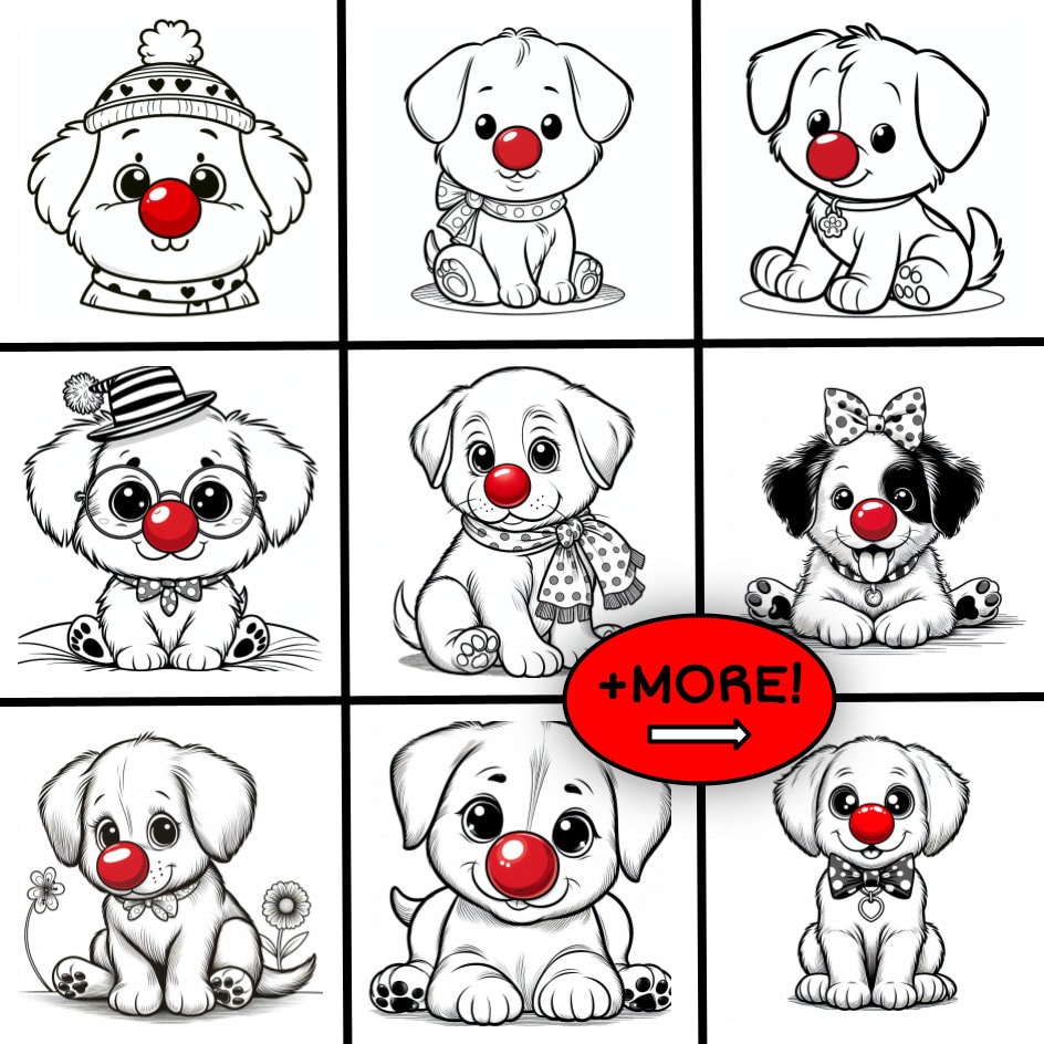 Red Nose Day Puppies COLOURING PAGES 21 Printable Coloring Pages, Fun ...