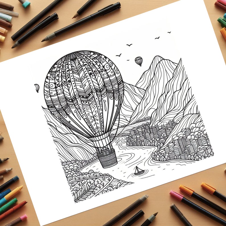 Hot Air Balloons COLOURING PAGES 20 Printable Coloring Pages, Mindful ...