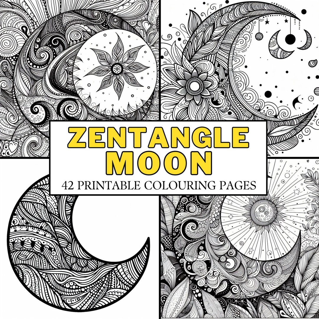 Zentangle Moon COLOURING PAGES 42 Printable Coloring Pages, Mindful ...