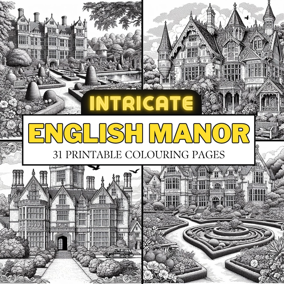 English Manor COLOURING PAGES 31 Printable Coloring Pages, Intricate ...