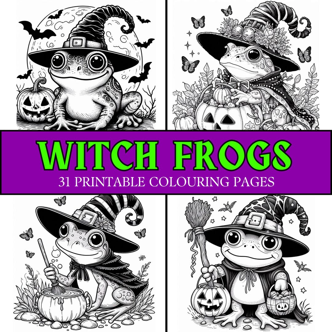 Halloween Witch Frogs COLOURING PAGES 31 Printable Coloring Pages, Fun ...