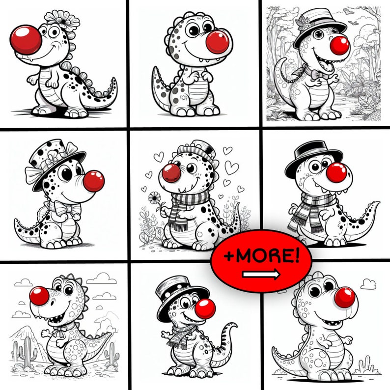 Red Nose Day Dinosaurs COLOURING PAGES 19 Printable Coloring Pages, Fun ...