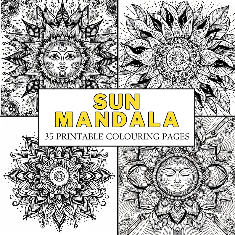 Sun Mandala COLOURING PAGES 35 Printable Coloring Pages, Relaxation ...