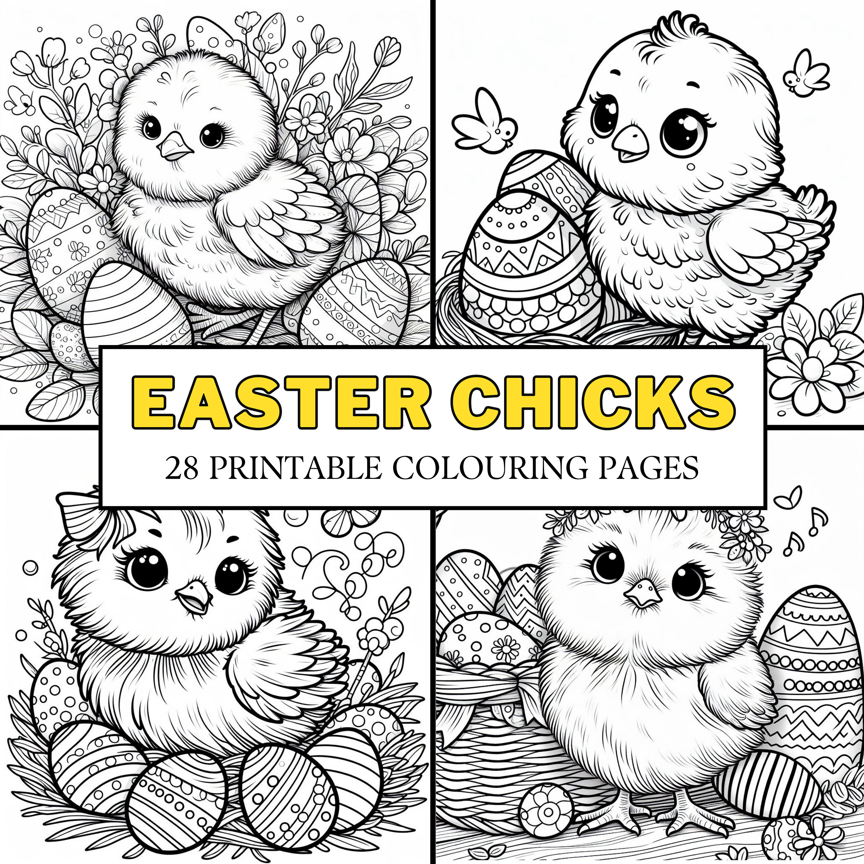 Easter Chicks COLOURING PAGES, 28 Printable Coloring Pages, Cute ...