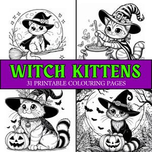 Halloween Witch Kittens COLOURING PAGES 31 Printable Coloring Pages ...