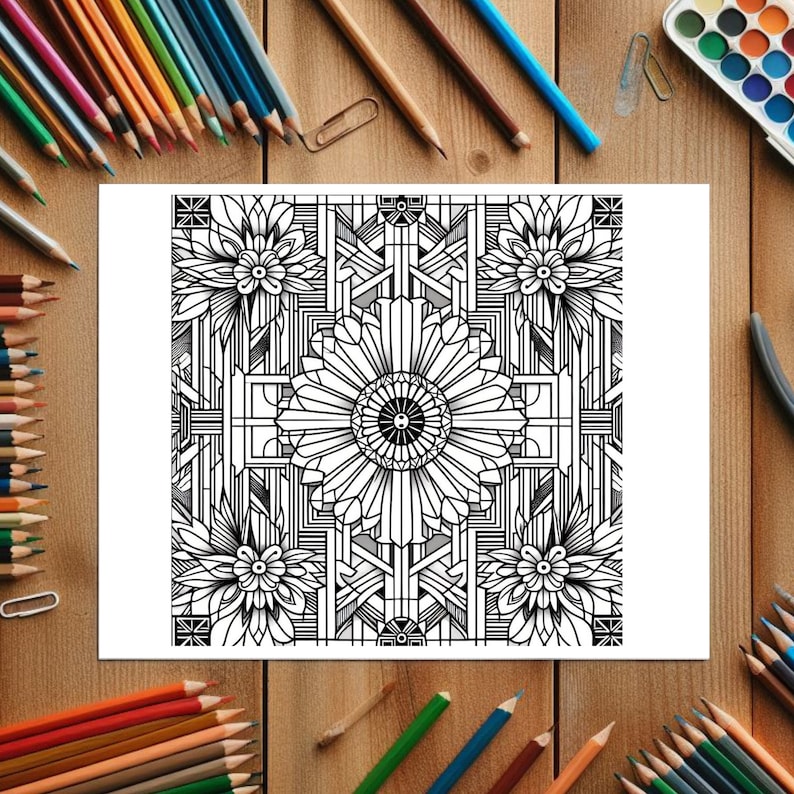 Art Deco COLOURING PAGES 39 Printable Coloring Pages, Vintage, Retro ...
