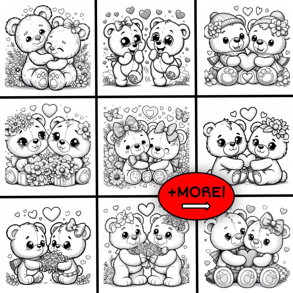 Teddy Bears in Love COLOURING PAGES 25 Printable Coloring Pages, Cute ...