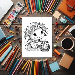 Easter Bunnies in Bonnets COLOURING PAGES, 26 Printable Coloring Pages ...