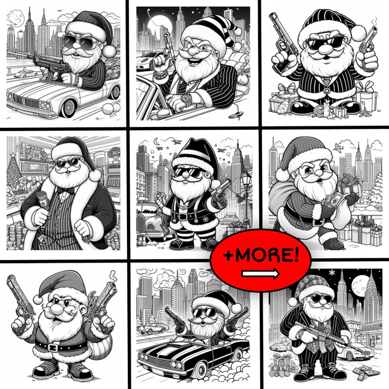 Gangster Santa COLOURING PAGES 39 Printable Funny Unique Coloring Pages ...