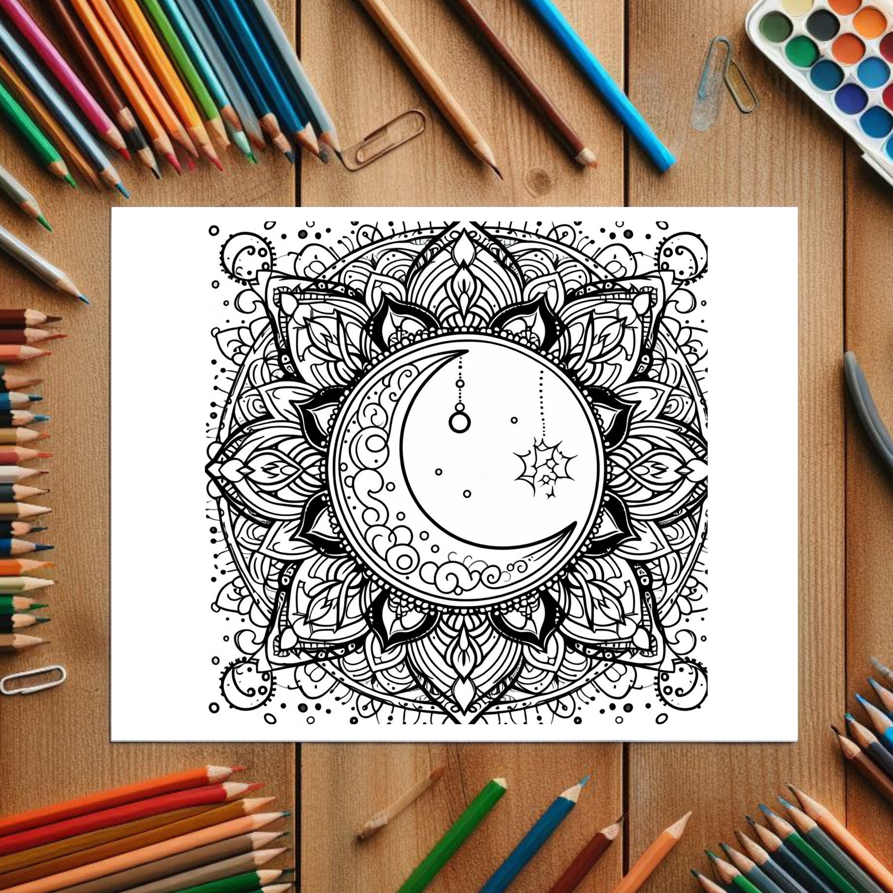 Moon Mandala COLOURING PAGES 41 Printable Coloring Pages, Mindful ...