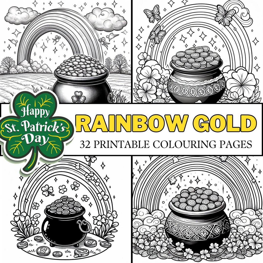 St Patrick's Day Rainbow Gold COLOURING PAGES 32 Printable Coloring ...