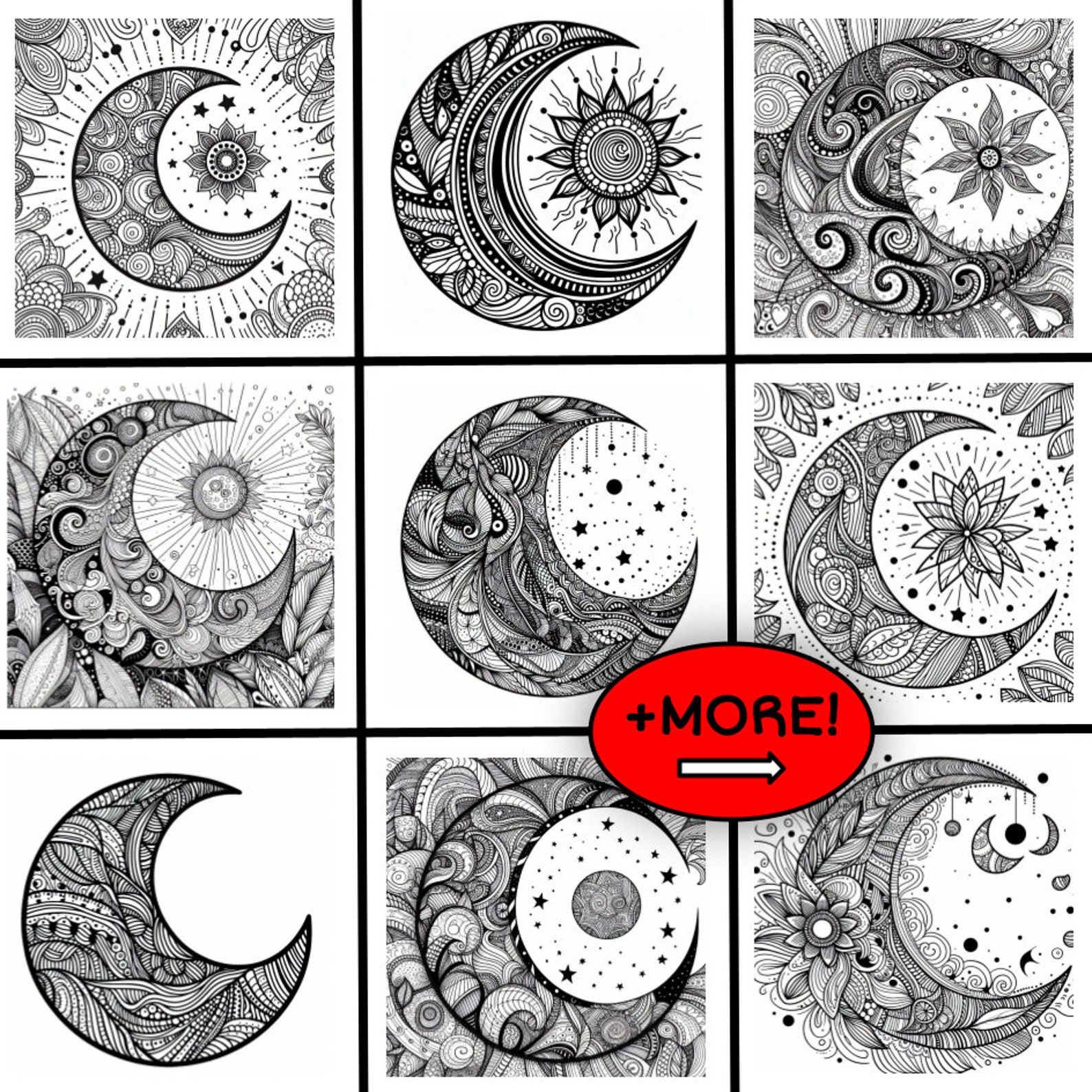 Zentangle Moon COLOURING PAGES 42 Printable Coloring Pages, Mindful ...