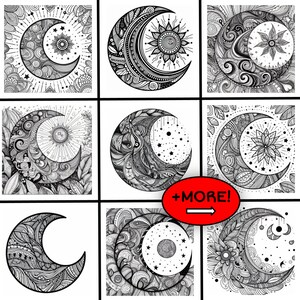 Zentangle Moon COLOURING PAGES 42 Printable Coloring Pages, Mindful ...