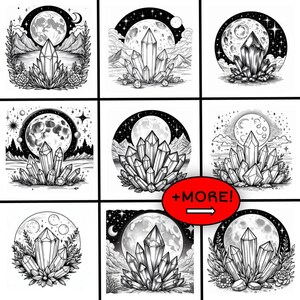 Moon Crystals COLOURING PAGES 30 Magic Spiritual, Astrology Celestial ...