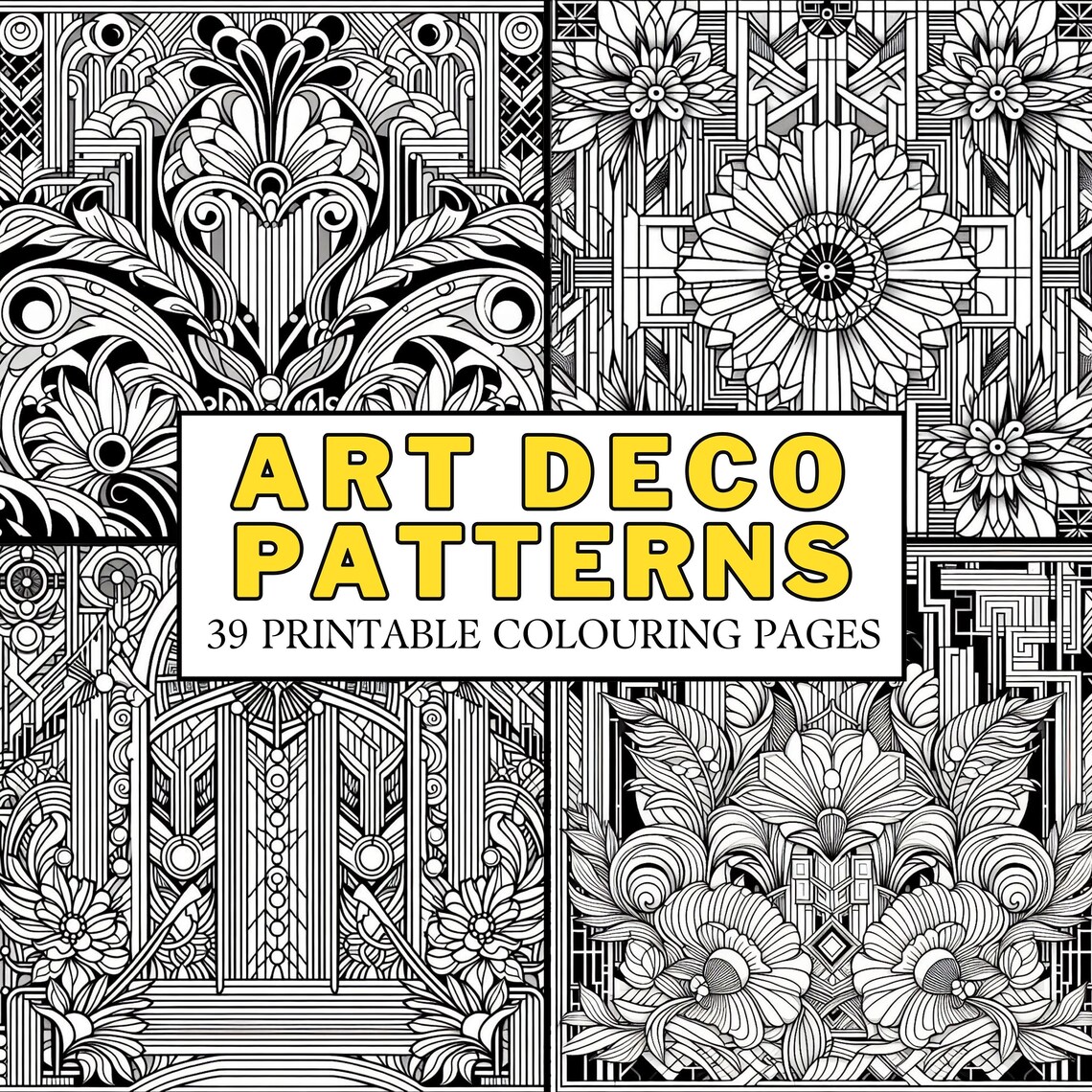 Art Deco COLOURING PAGES 39 Printable Coloring Pages, Vintage, Retro ...