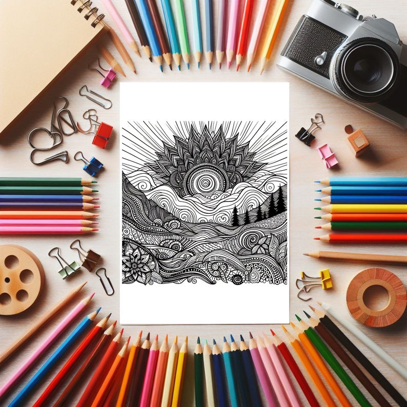 Zentangle Sunrise COLOURING PAGES, 32 Printable Coloring Pages, Mindful ...