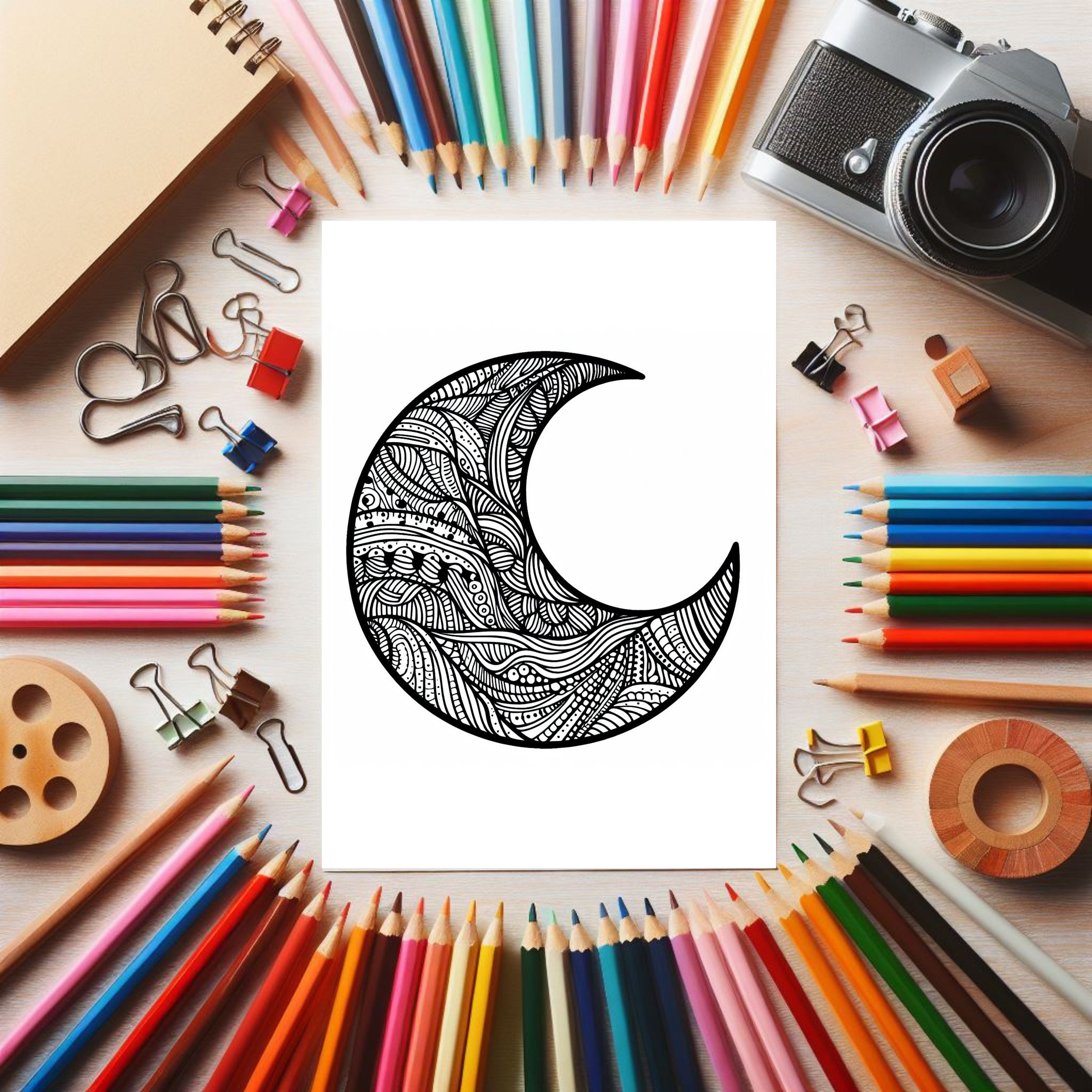 Zentangle Moon COLOURING PAGES 42 Printable Coloring Pages, Mindful ...