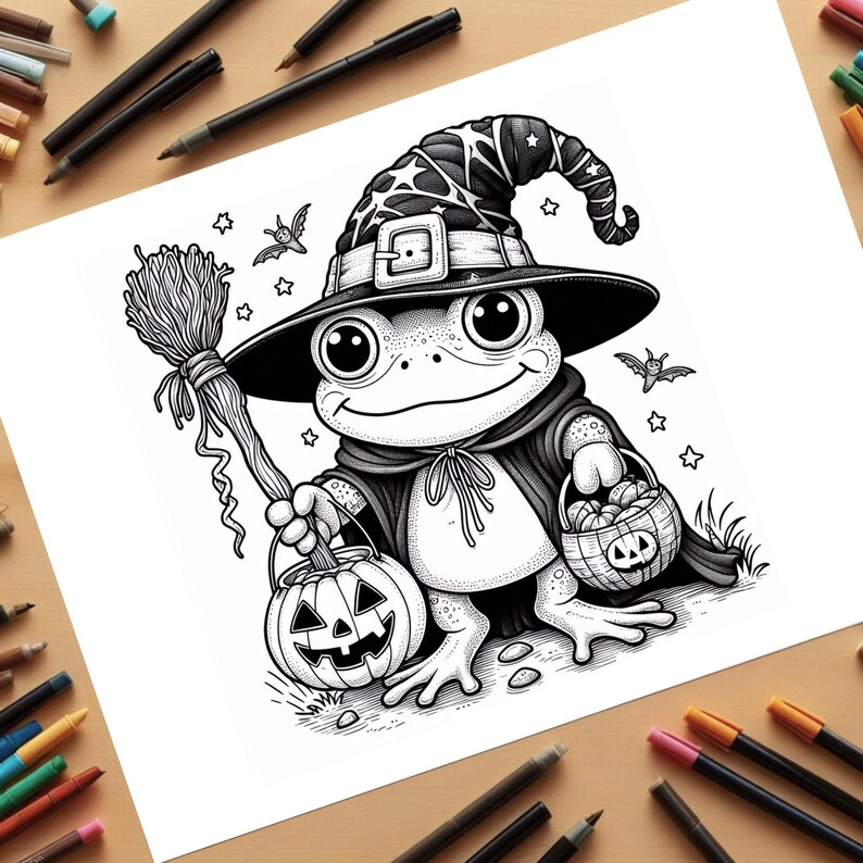 Halloween Witch Frogs COLOURING PAGES 31 Printable Coloring Pages, Fun ...