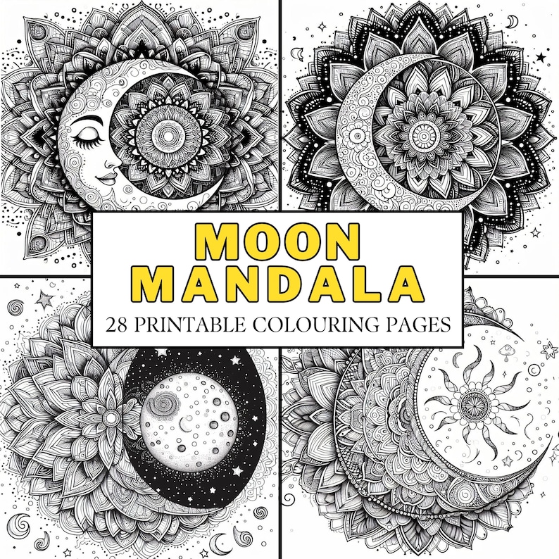 Moon Mandala COLOURING PAGES 28 Printable Coloring Pages, Relaxation ...