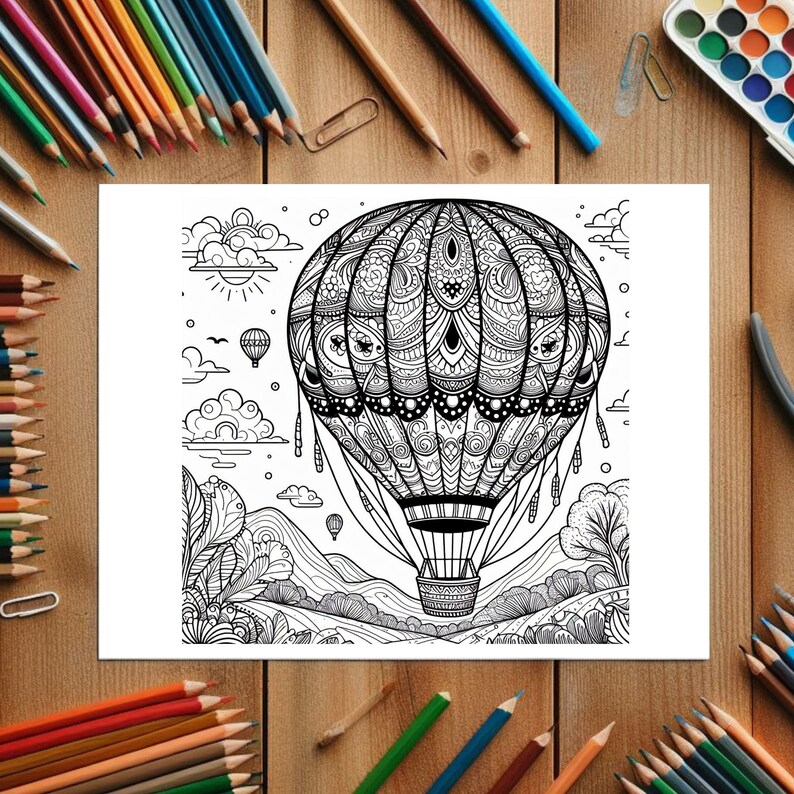 Hot Air Balloons COLOURING PAGES 20 Printable Coloring Pages, Mindful ...