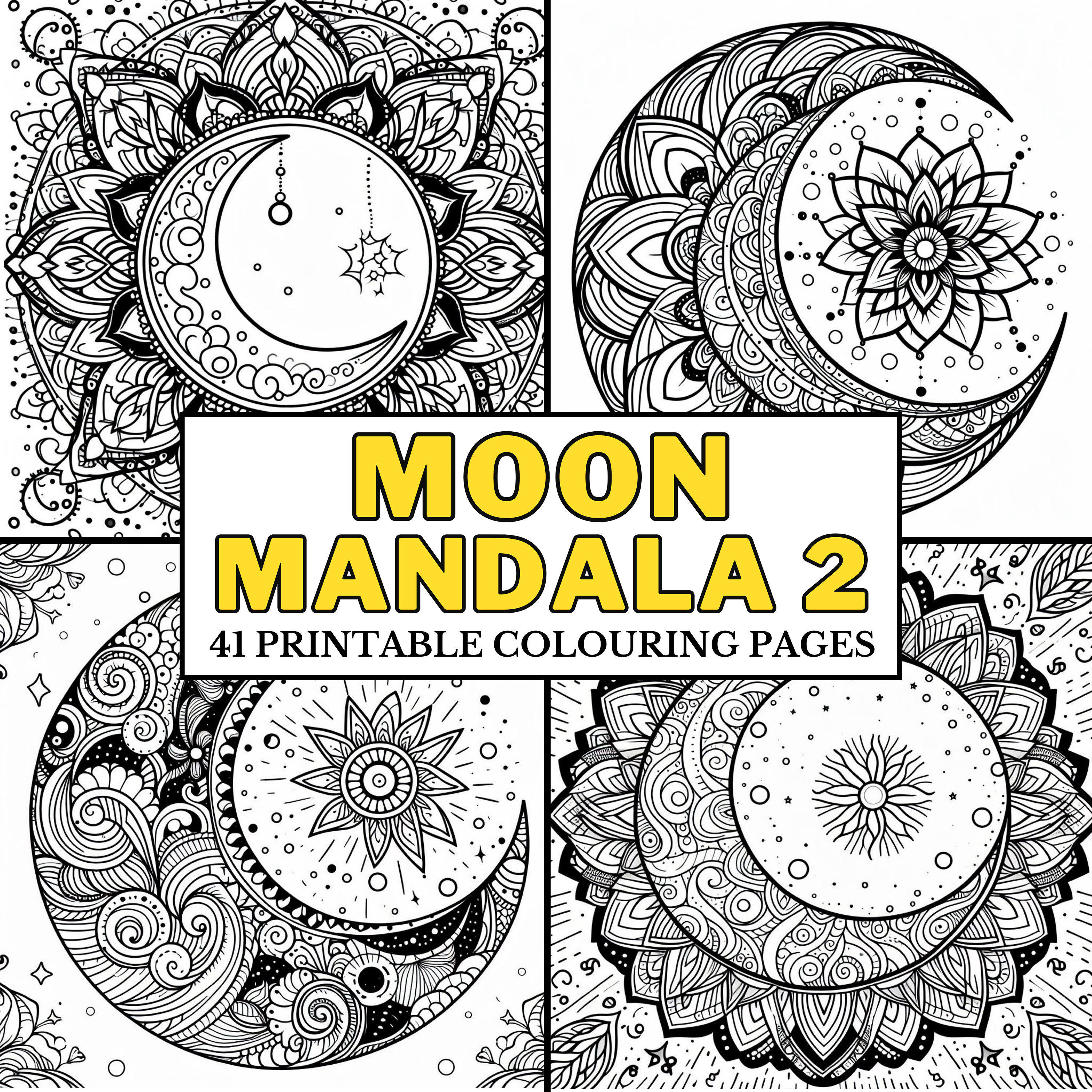 Moon Mandala COLOURING PAGES 41 Printable Coloring Pages, Mindful ...