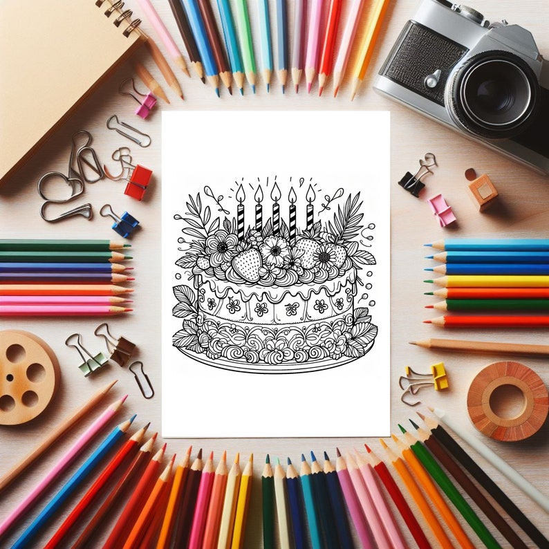 Birthday Cake COLOURING PAGES, 34 Printable Coloring Pages, Mindful ...
