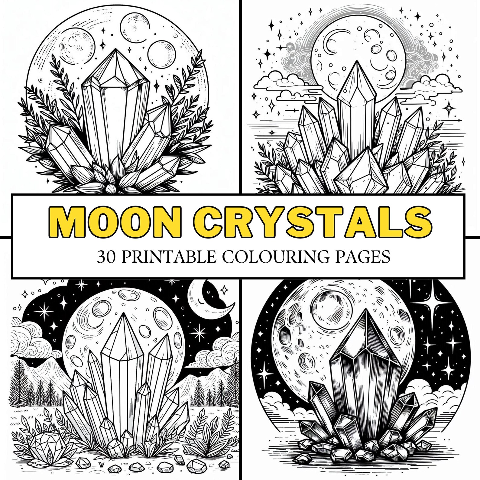 Moon Crystals COLOURING PAGES 30 Magic Spiritual, Astrology Celestial ...