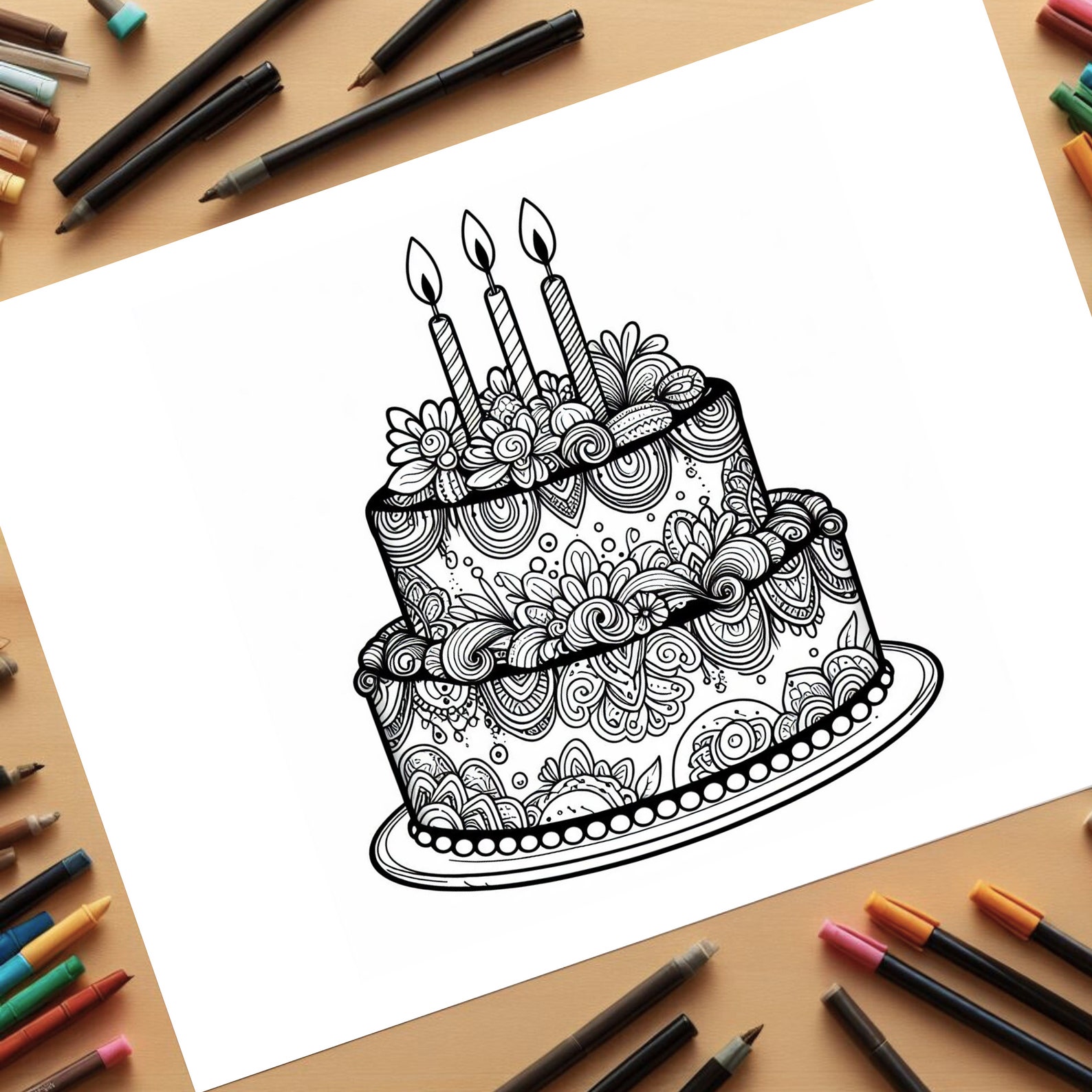 Birthday Cake COLOURING PAGES, 34 Printable Coloring Pages, Mindful ...