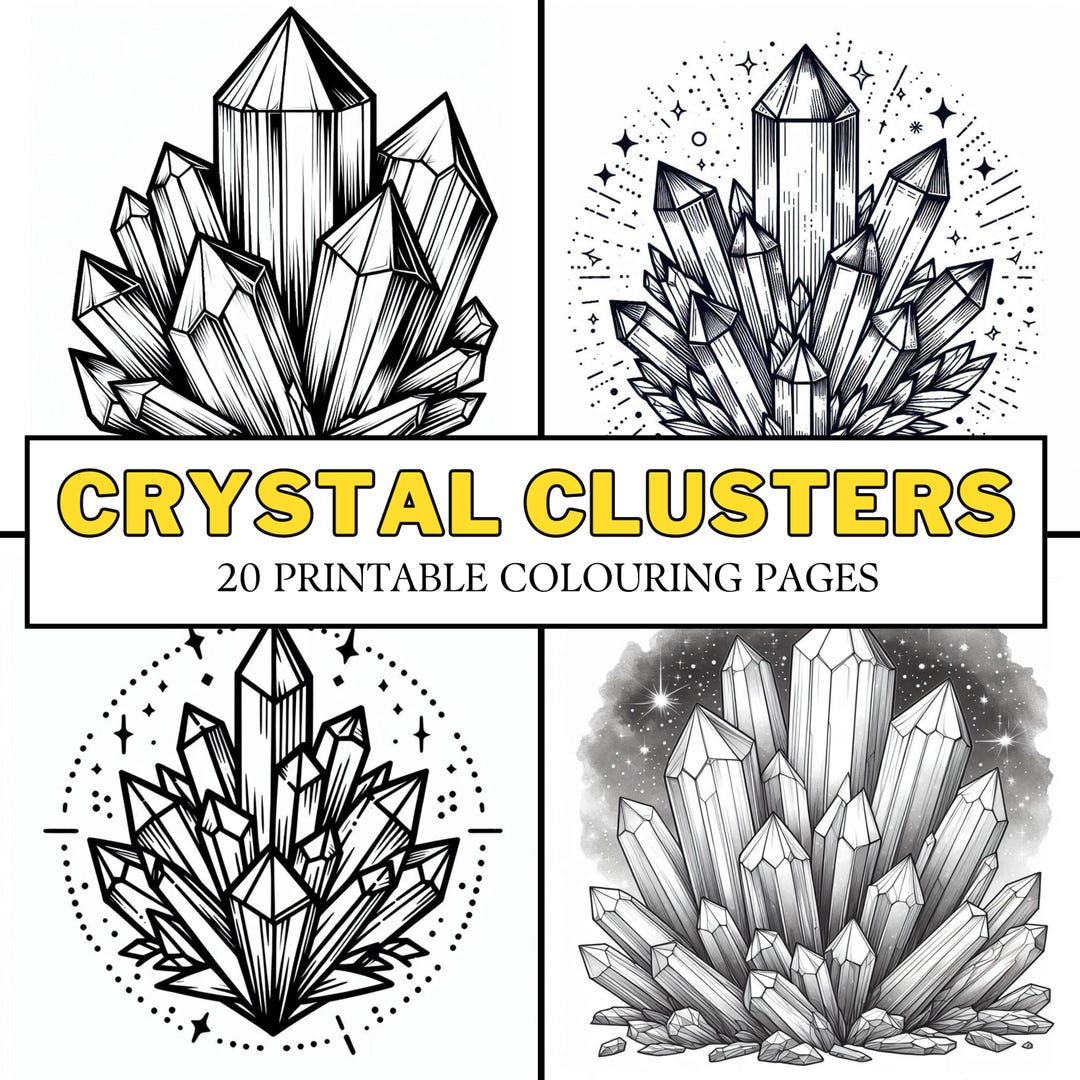 Crystal Clusters COLOURING PAGES 20 Magic Spiritual Astrology Whimsical ...