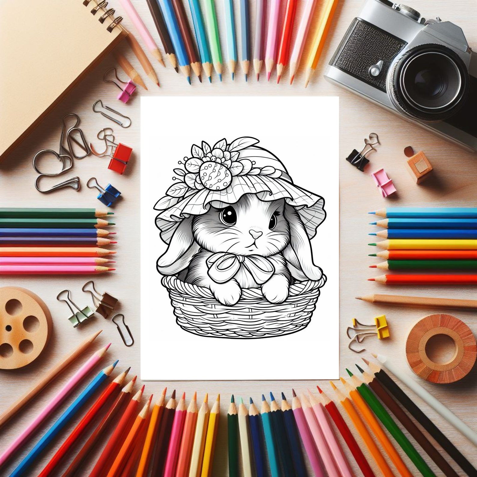 Easter Bunnies in Bonnets COLOURING PAGES, 26 Printable Coloring Pages ...