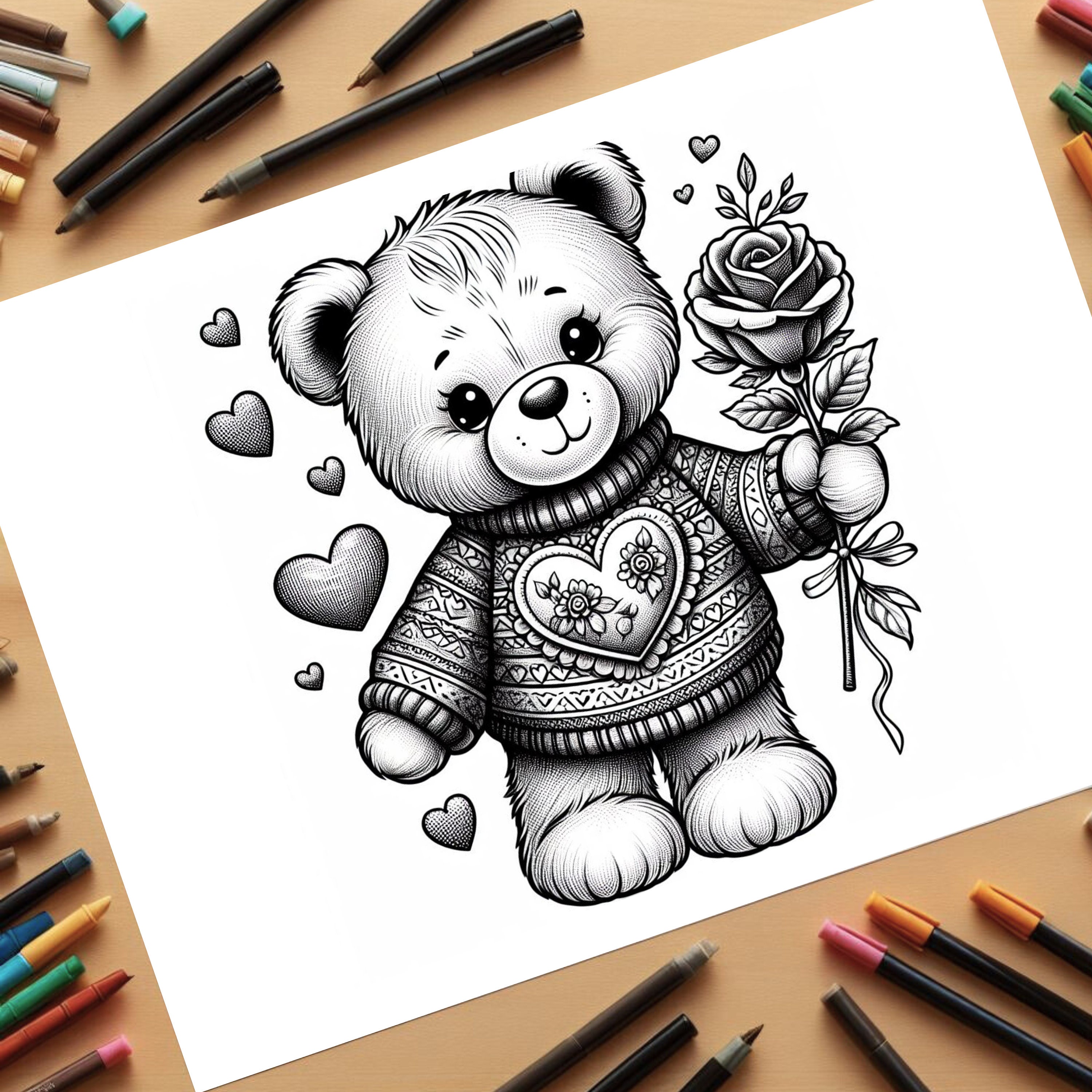 Valentine's Teddy Bears COLOURING PAGES 19 Printable Coloring Pages ...