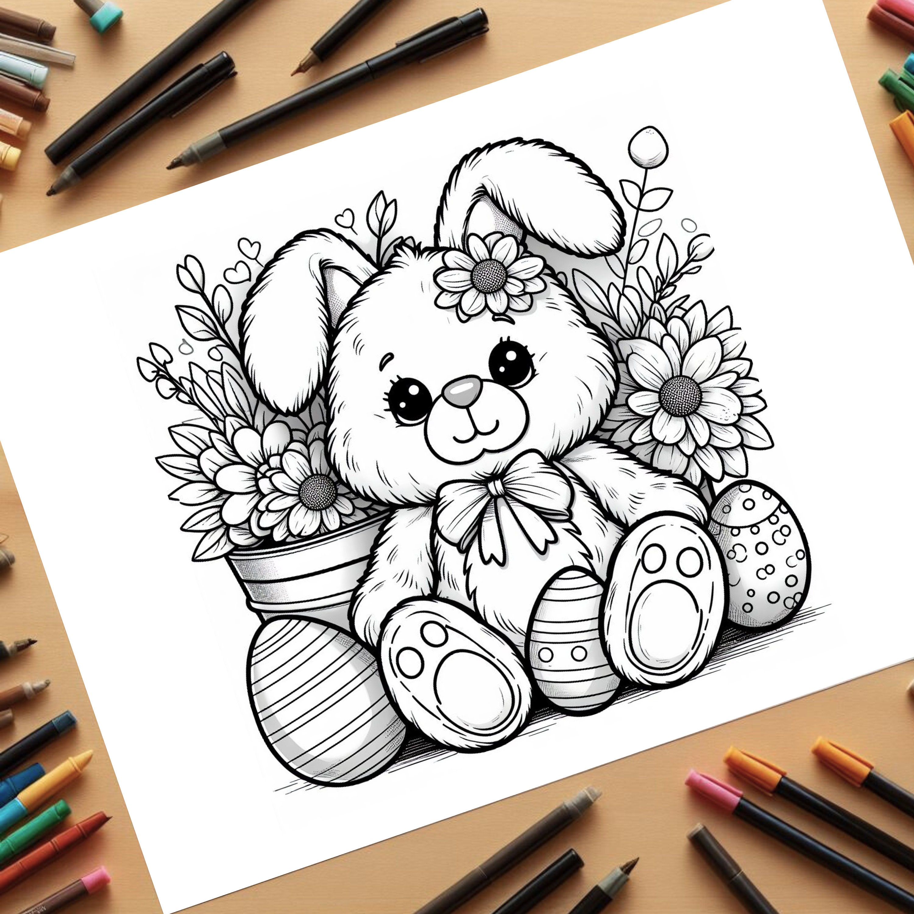 Easter Bunny Teddy Bears COLOURING PAGES 46 Printable Coloring, Cute ...