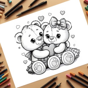 Teddy Bears in Love COLOURING PAGES 25 Printable Coloring Pages, Cute ...